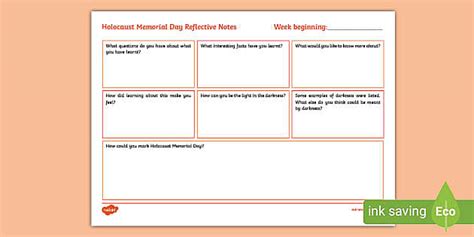 Holocaust Memorial Day Reflection Sheet Professor Feito