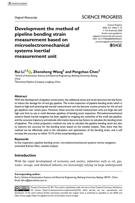 Pdf Development The Method Of Pipeline Bending Strain Measurement