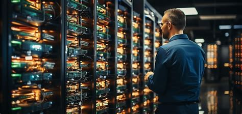 Premium Photo A Man Working On A Research Data Center