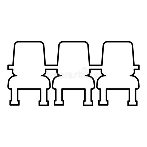 Cinema Chair Chairs Three Contour Outline Line Icon Black Color Vector Illustration Image Thin