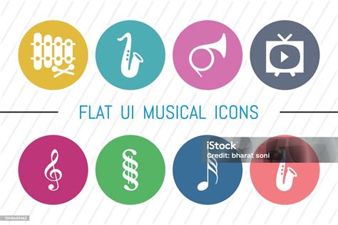플랫 Ui 8 색상 음악 아이콘 설정합니다 Eps10입니다 매우 유용한 음악 아이콘 설정 간단한 그림입니다 웹 모바일 소프트웨어 및 애플 리 케이 션에 대 한 유용한 아이콘