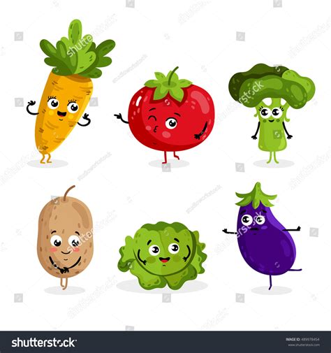Cartoon Vegetable Cute Characters Face Isolated Stock Vector Royalty