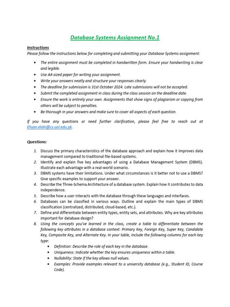 Database Systems Assignment No 1 Pdf Databases Data