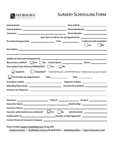 Surgery Scheduling Form Pdf Law