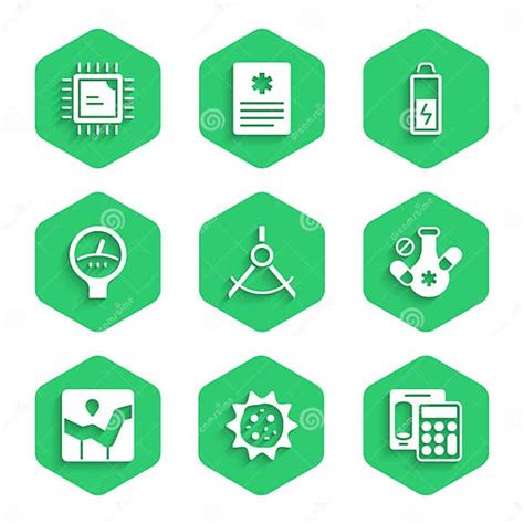 Set Drawing Compass Virus Calculator Medicine Pill Graph Chart Infographic Gauge Scale