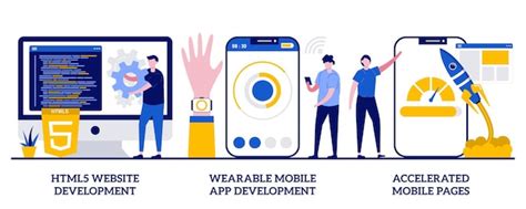 Premium Vector Html5 Website Development Wearable Mobile App Accelerated Mobile Pages