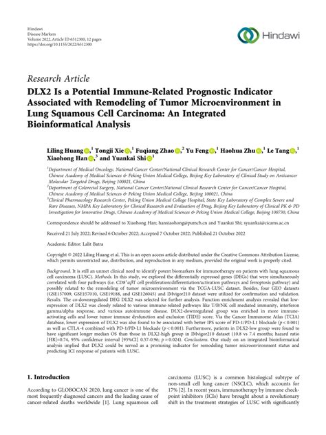 Pdf Dlx2 Is A Potential Immune Related Prognostic Indicator Associated With Remodeling Of
