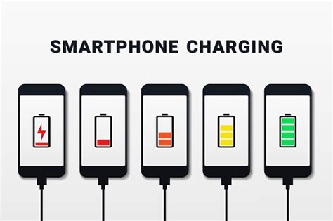 배터리 충전 레벨 표시기 및 Usb 연결이 있는 스마트폰 휴대 전화 충전 0명에 대한 스톡 벡터 아트 및 기타 이미지 0명