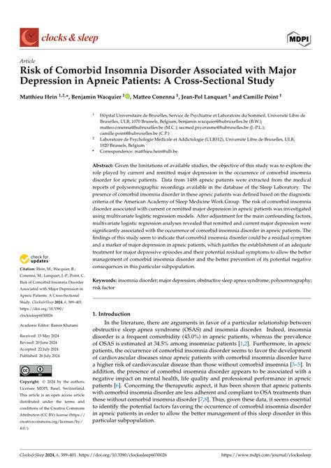 Pdf Risk Of Comorbid Insomnia Disorder Associated With Major Depression In Apneic Patients A
