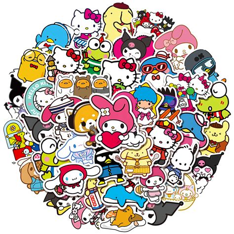 Kit 100 Adesivos Figurinhas Sanrio Hello Kitty E Sua Turma Caderno