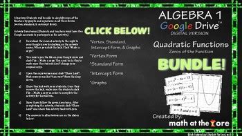 Quadratic Functions Zeros Of The Function BUNDLE GOOGLE Slides