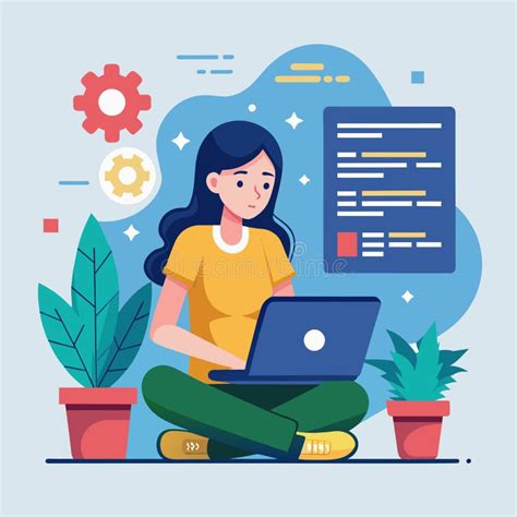 A Woman Sitting On The Floor Working On A Laptop Computer Woman Repairing Programming Simple