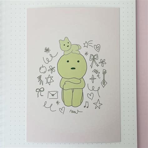 Smiski Cat Doodle Print Etsy