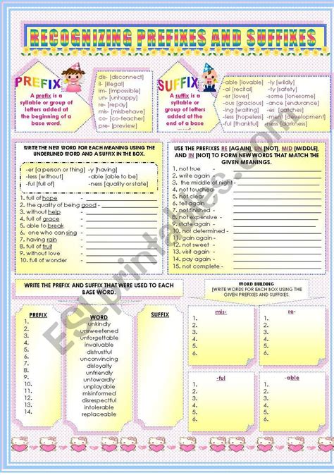 RECOGNIZING PREFIXES AND SUFFIXES ESL Worksheet By Mavic