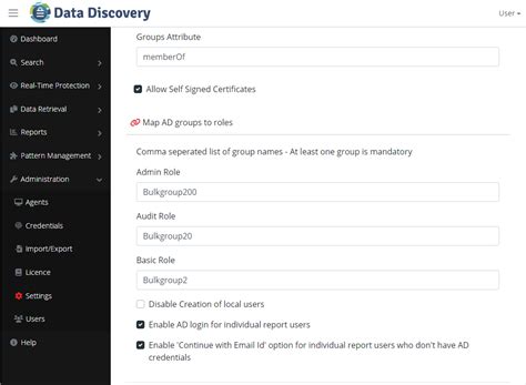 Change Active Directory Settings SecurEnvoy Data Discovery
