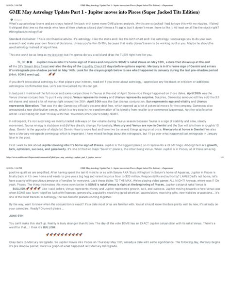 Gme May Astrology Update Part 1 Jupiter Moves Into Pisces Super