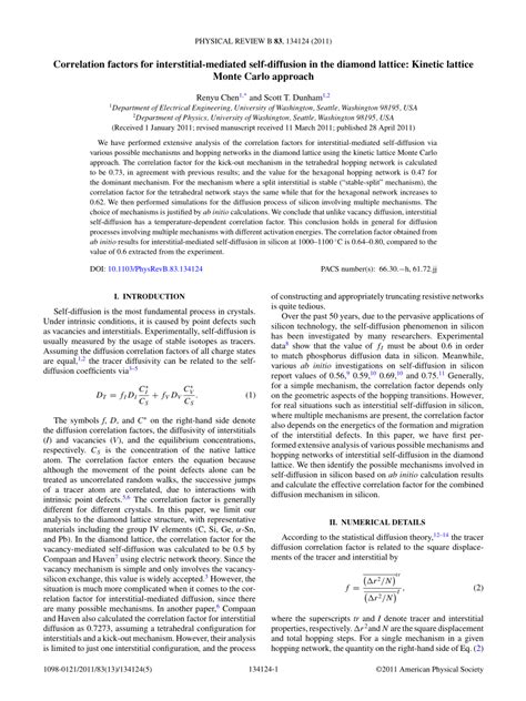 Pdf Correlation Factors For Interstitial Mediated Self Diffusion In