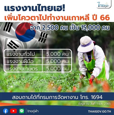 แรงงานไทยเฮ ปี 66 ได้โควต้าไปทำงานเกาหลีเพิ่ม 15 000 คน อินโฟเควสท์