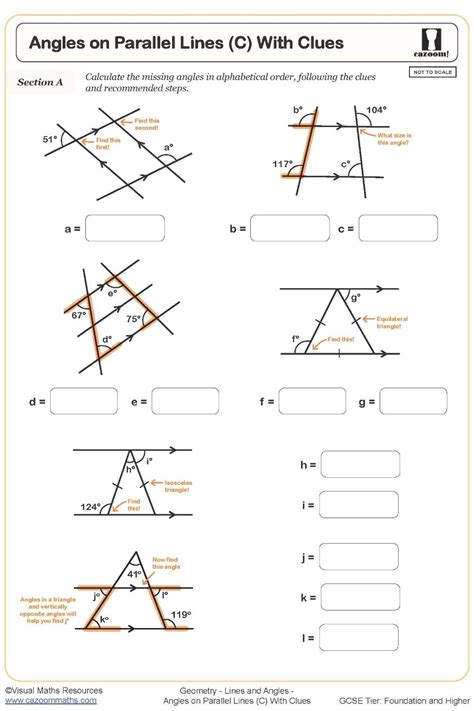 Angles On Parallel Lines C With Clues In 2024 Geometry Worksheets Math Worksheet Worksheets