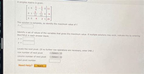 solved a simplex matrix is given the solution is complete