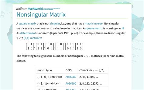 Nonsingular Matrix From Wolfram Mathworld