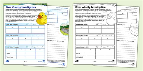 River Velocity Investigation Worksheet Teacher Made