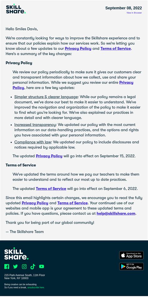 Were Updating Our Privacy Policy And Terms Of Service From Skillshare