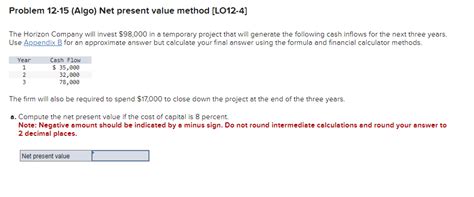 solved problem 12 15 algo ﻿net present value method