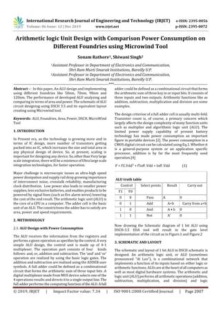 IRJET Arithmetic Logic Unit Design With Comparison Power Consumption On Different Foundries