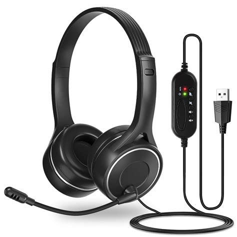 Lingsida Usb Headset With Noise Cancelling Microphone Volume Mic Mute For Pc Laptop Skype