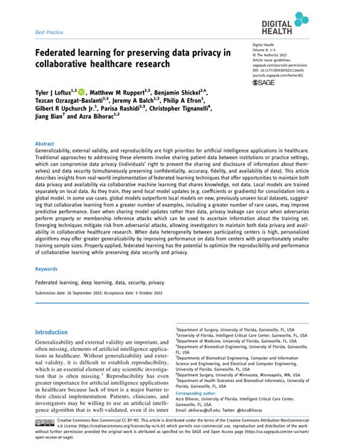 Pdf Federated Learning For Preserving Data Privacy In Collaborative