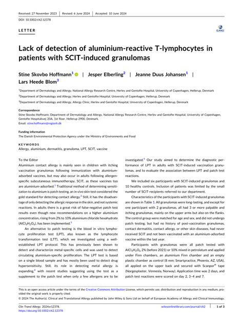Pdf Lack Of Detection Of Aluminium‐reactive T‐lymphocytes In Patients With Scit‐induced Granulomas