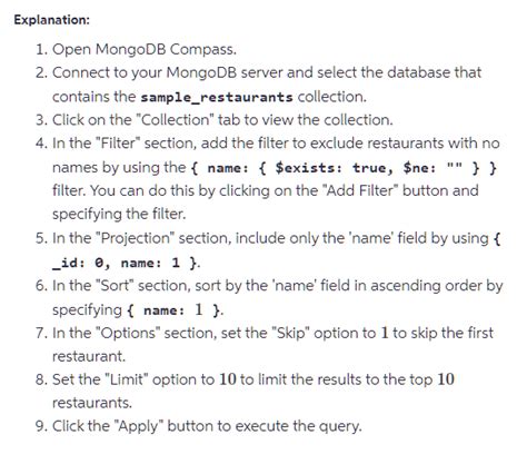 Solved Use Sample Restaurants To Help Mongodb Find The