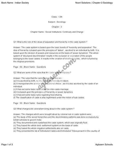 Ncert Solutions For Class 12 Sociology Chapter 3 Social Institutions