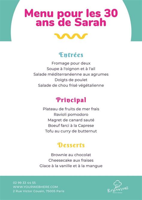 modèles de menus d anniversaire personnalisables en ligne