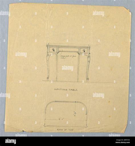 Design For Writing Table With Semicircular Back In Elevation And Plan