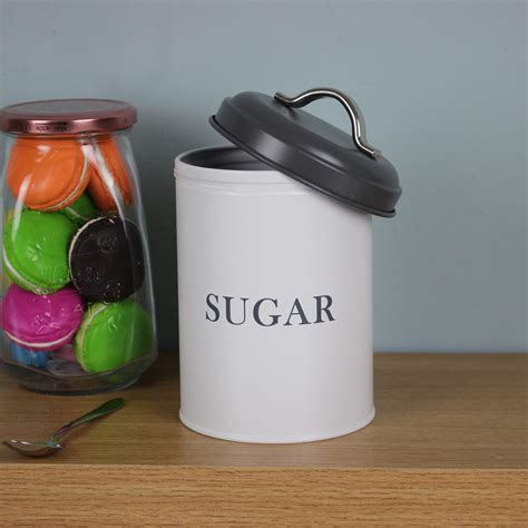 1 2l White Sugar Container Kitchen Storage With Grey Lid