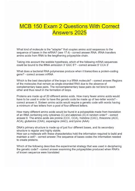 MCB Exam Questions With Correct Answers MCB Stuvia US