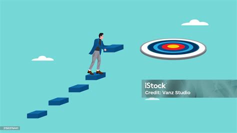 목표와 목표를 달성하기 위한 비즈니스 전략 개발 성공을 달성하기 위한 노력 성공을 달성하기 위한 성공 단계 사업가가 성공을 달성하기 위해 계단을 만듭니다 개념에 대한 스톡