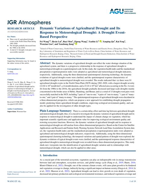 Dynamic Variations Of Agricultural Drought And Its Response To Meteorological Drought A Drought