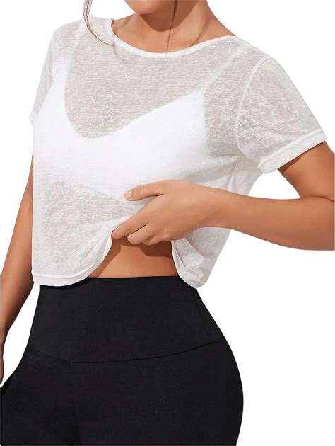 Sweatyrocks Womens Twist Cut Out Short Sleeve Sheer Mesh Workout T