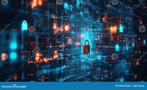 Digital Cyber Security Network With Padlocks And Data Flow Stock Illustration Illustration Of
