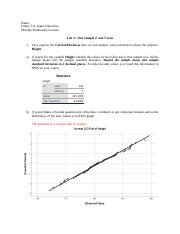 Lab One Sample Z And T Test Final Docx Name Friday T A Name Class Time Monday Wednesday