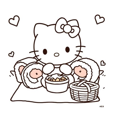 헬로키티와 김밥 테마의 색칠 공부 아이디어