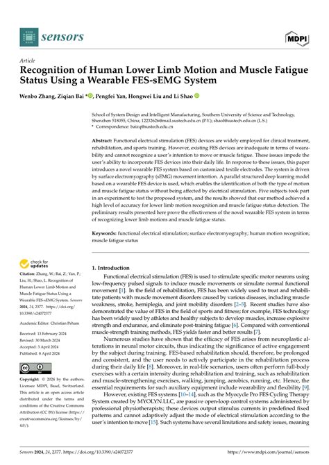 Pdf Recognition Of Human Lower Limb Motion And Muscle Fatigue Status Using A Wearable Fes Semg