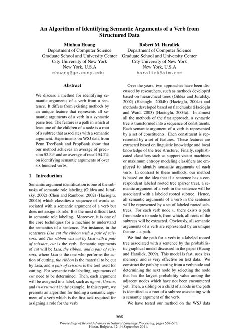 Pdf An Algorithm Of Identifying Semantic Arguments Of A Verb From