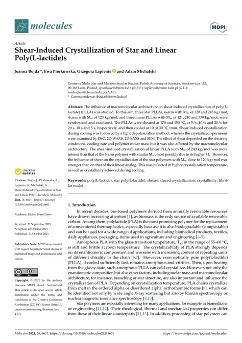 Pdf Shear Induced Crystallization Of Star And Linear Polyl Lactides