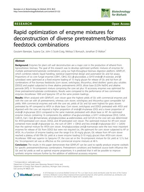 PDF Rapid Optimization Of Enzyme Mixtures For Decnstruction Of Diverse Pretreatment Biomass
