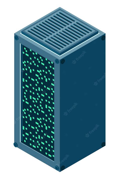 아이소메트릭 서버 네트워크 서버 룸 3d 컴퓨터 장비 스토리지 데이터베이스 아이소메트릭 기술 벡터 그림 프리미엄 벡터