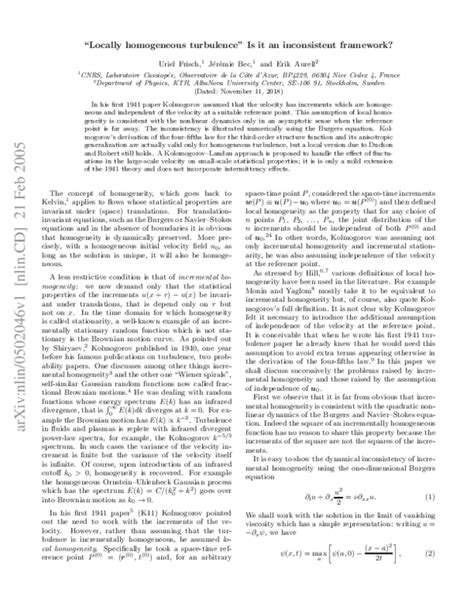 Pdf Locally Homogeneous Turbulence” Is It An Inconsistent Framework
